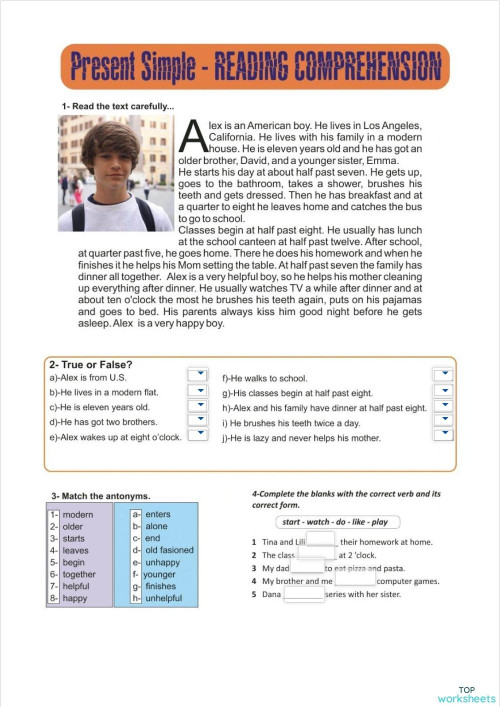 Reading comprehension exercise. Interactive worksheet | TopWorksheets