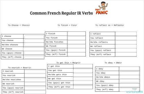 Common Regular IR French Verbs. Interactive worksheet | TopWorksheets