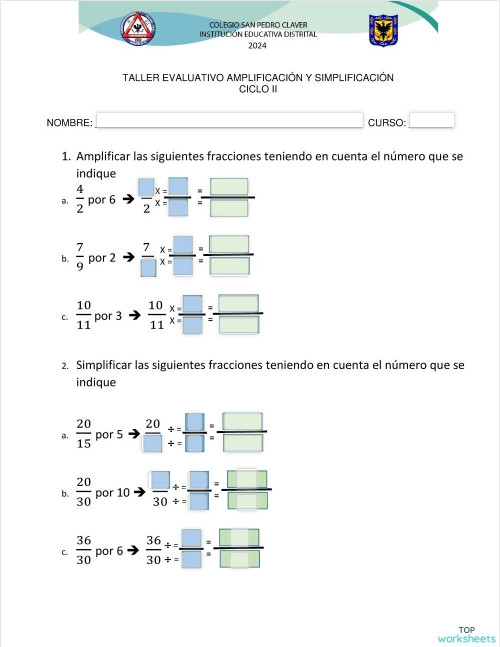 Multiplicación de fracciones. Ficha interactiva | TopWorksheets