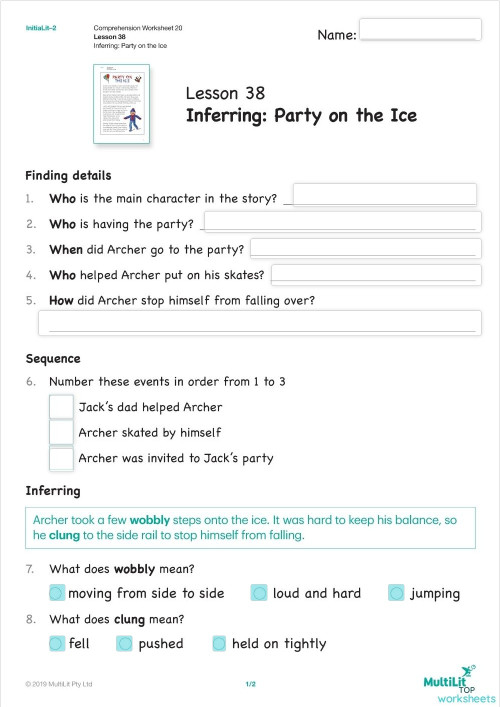 Lesson 38 Party on the Ice Inferring. Interactive worksheet | TopWorksheets