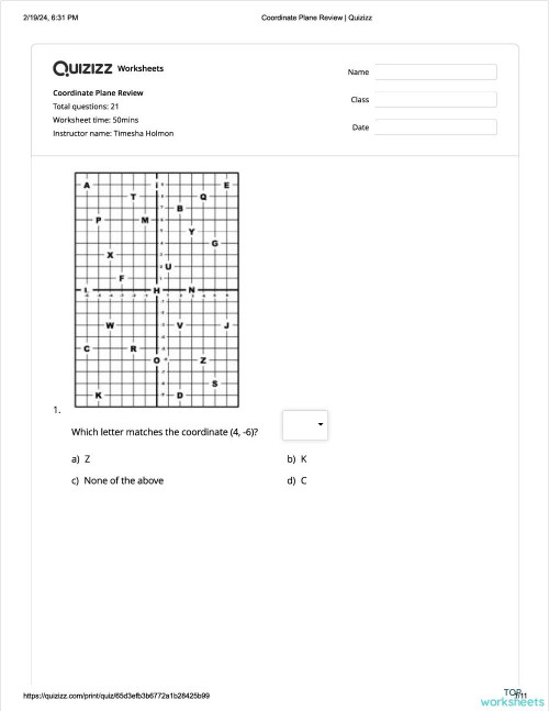 Coordinate Plane Review. Interactive worksheet | TopWorksheets