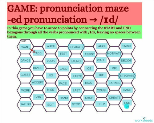 Game: pronunciation of -ed as /t/. Interactive worksheet | TopWorksheets