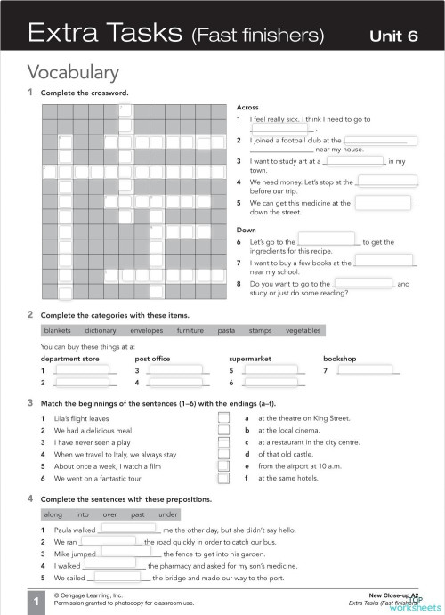 Close-Up A2 Extra Tasks Fast Finishers U6. Interactive worksheet ...