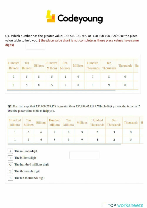 Comparing and Ordering 10-Digit Numbers Application. Interactive ...