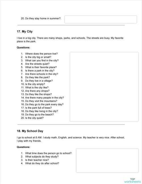 Reading comprehension A1. Interactive worksheet | TopWorksheets