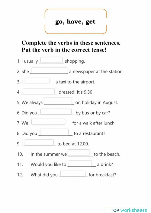 Collocations go have and get. Interactive worksheet | TopWorksheets