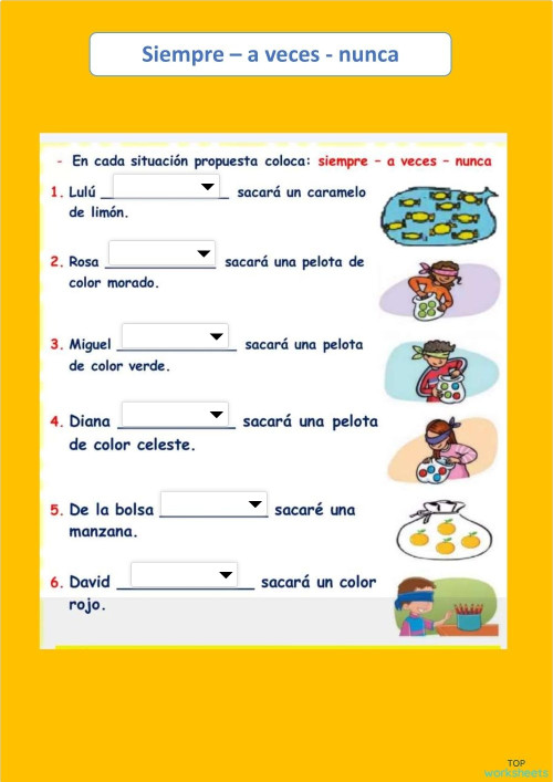 Probabilidad: siempre, a veces o nunca 4. Ficha interactiva | TopWorksheets