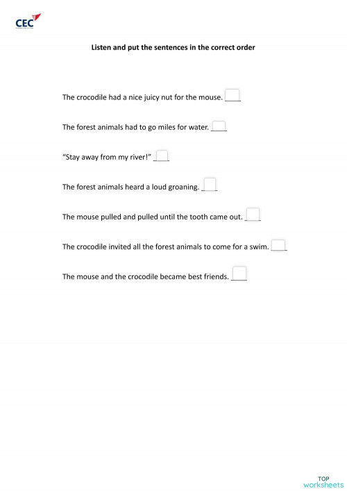 The Selfish Crocodile - Sentence Order. Interactive worksheet ...