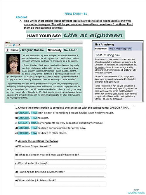 B1 EXAM 2023. Interactive worksheet | TopWorksheets