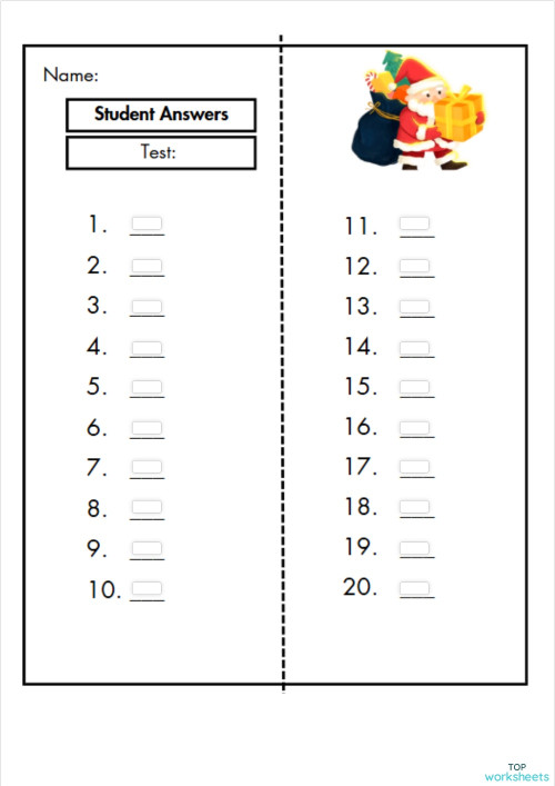 ANSWER SHEET - TEST 01/ 09 - 1-20. Interactive worksheet | TopWorksheets