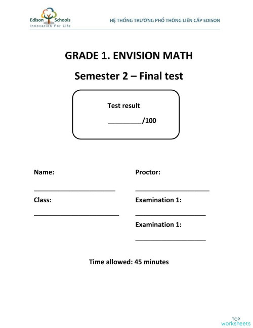Grade 1 Semester 2 Final Test Interactive Worksheet Topworksheets