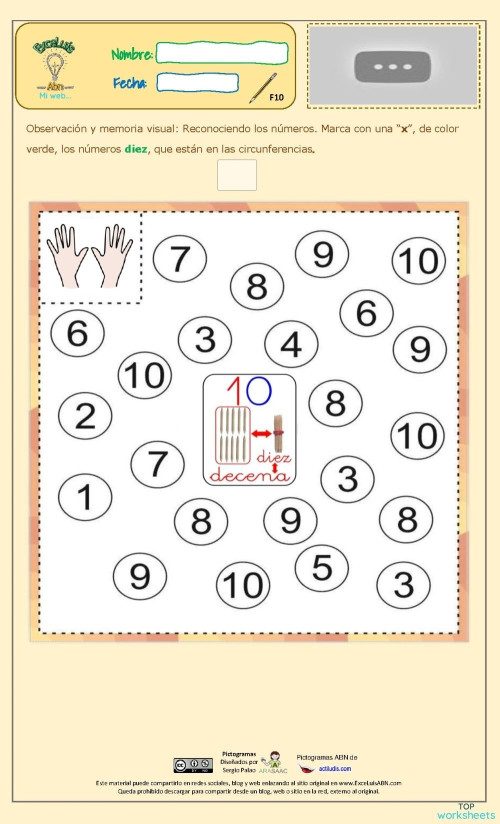 Reconociendo los números 10. Ficha interactiva | TopWorksheets