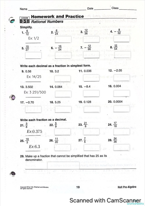 Lesson 3.1 Rational Numbers (8th). Interactive worksheet | TopWorksheets