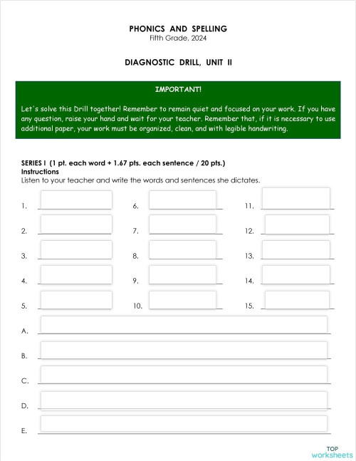 Phonics Diagnostic Drill-Fifth Grade-Unit II. Interactive worksheet | TopWorksheets