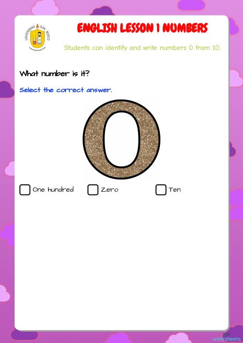 ENGLISH LESSON 1 NUMBERS. Ficha interactiva | TopWorksheets