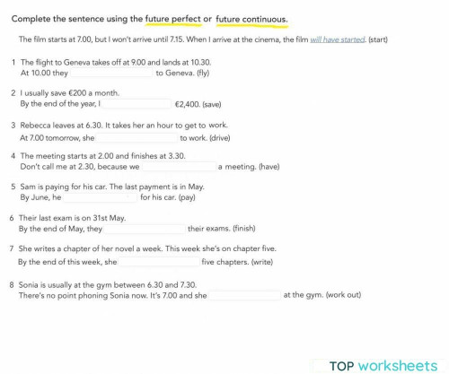 Future perfect and continuous - ex. A. Interactive worksheet ...