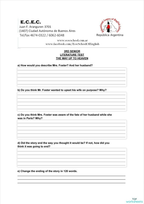 Test SB: Literature. Interactive worksheet | TopWorksheets