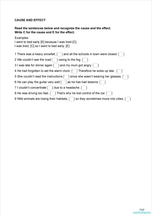 CAUSE AND EFFECT. Interactive worksheet | TopWorksheets