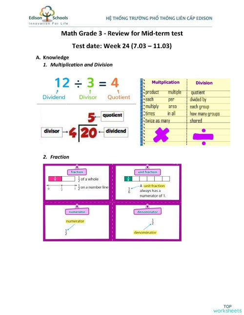 Grade 3 - Mini test 3 - Review. Interactive worksheet | TopWorksheets