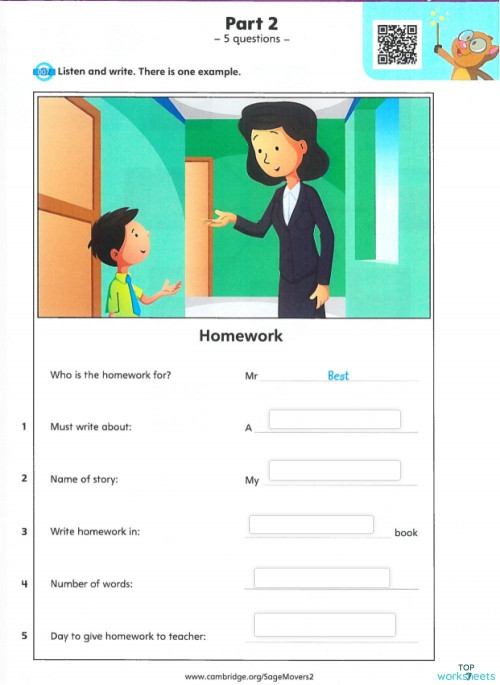 A1_ MOVERS _ LISTENING TEST. Interactive worksheet | TopWorksheets