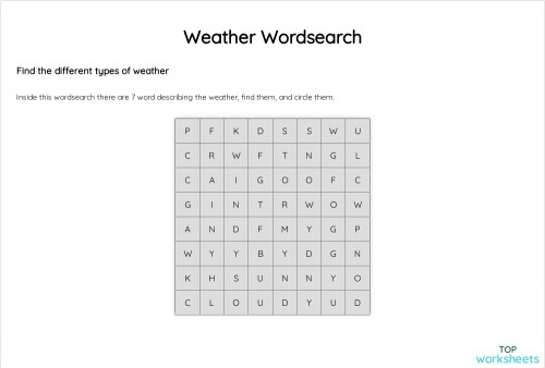 Weather Wordsearch. Interactive worksheet | TopWorksheets