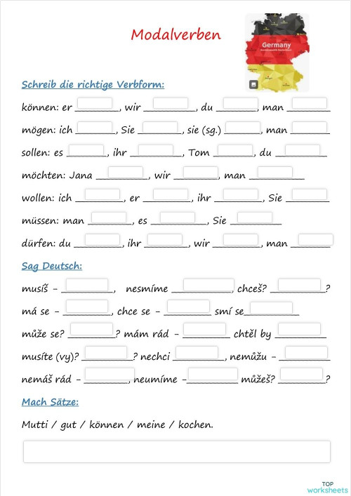Modalverben 2. Interaktives Arbeitsblatt | TopWorksheets