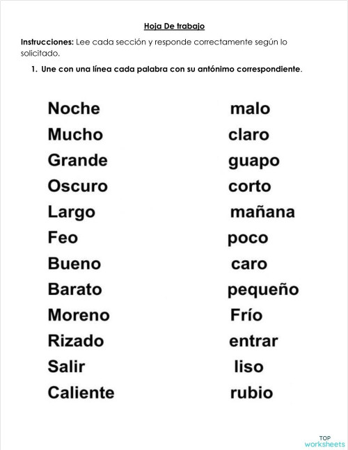 Hoja de trabajo de sinónimos y antónimos. Ficha interactiva | TopWorksheets