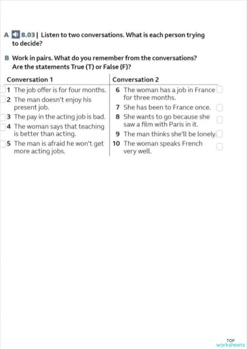 Listening activities: decisions. Ficha interactiva | TopWorksheets