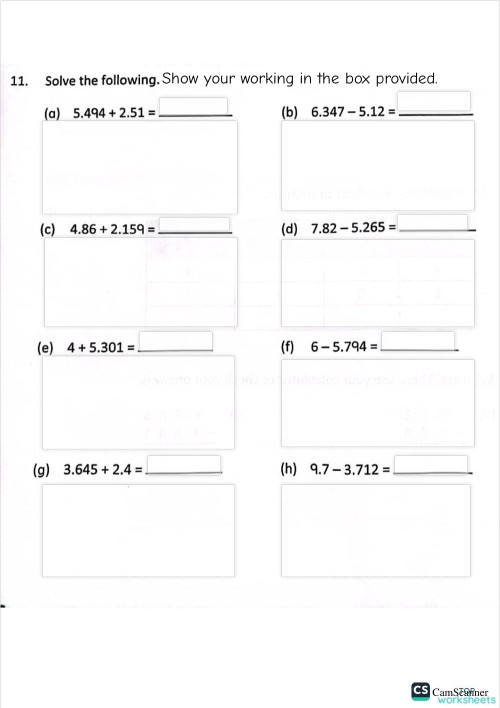 Y5 Decimals Addition and subtraction witth working. Interactive ...