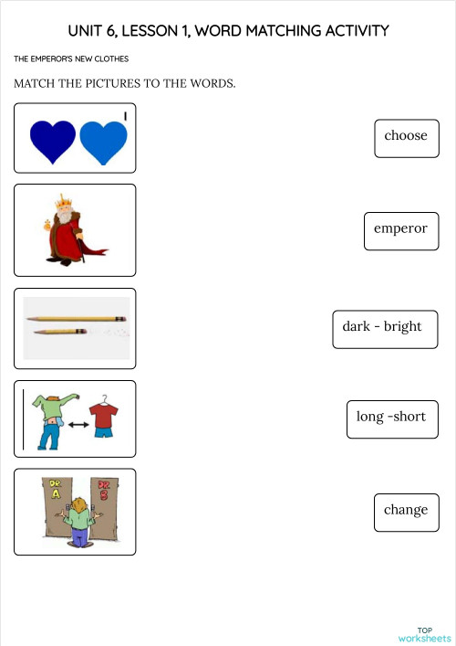 UNIT 6, LESSON 1, WORD MATCHING ACTIVITY. Interactive worksheet ...