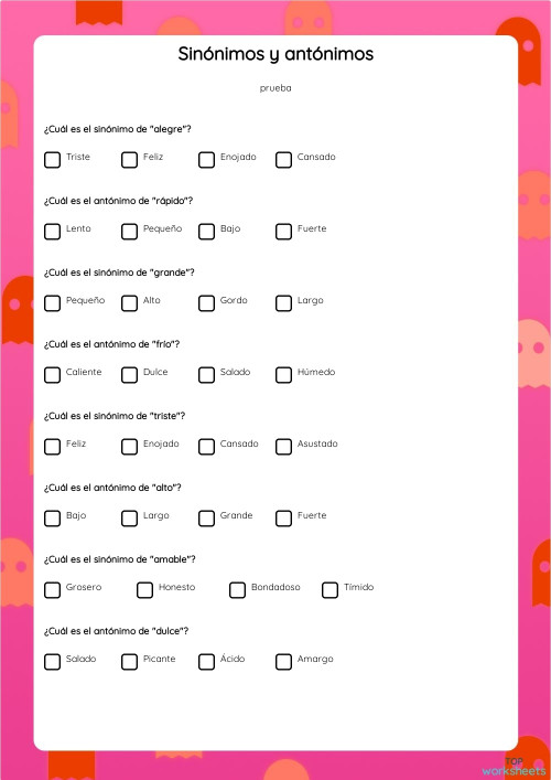 Sinónimos y antónimos. Ficha interactiva | TopWorksheets