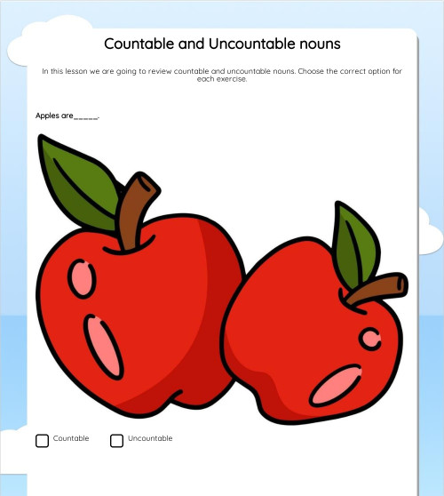 Countable and Uncountable nouns. Interactive worksheet | TopWorksheets