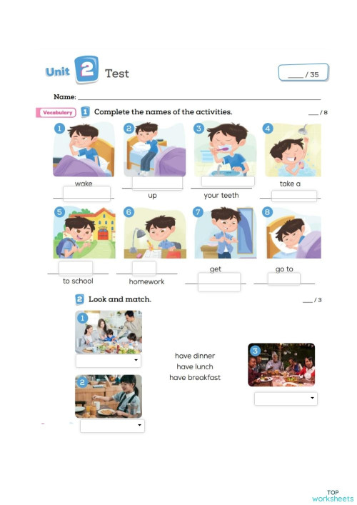 Vocabulary Test- 3rd grade. Ficha interactiva | TopWorksheets