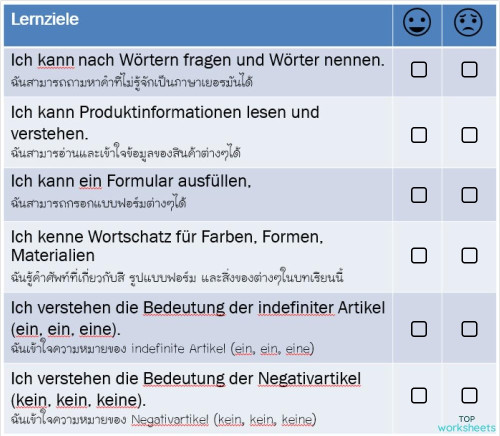 A1.1 - L5 Lernziele. Interaktives Arbeitsblatt | TopWorksheets