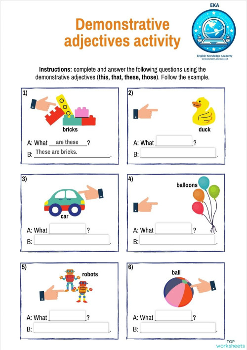 Demonstrative adjectives activity. Interactive worksheet | TopWorksheets