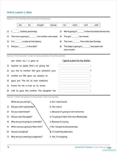 Rosetta Stone Unit 6 Lesson 1 Quiz, Listening, and Reading. Interactive ...