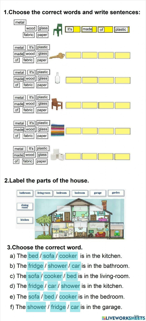 EN2_U3_House_materials. Interactive worksheet | TopWorksheets