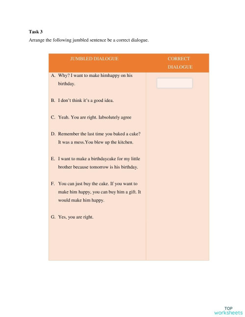 task 3, arranging. Interactive worksheet | TopWorksheets