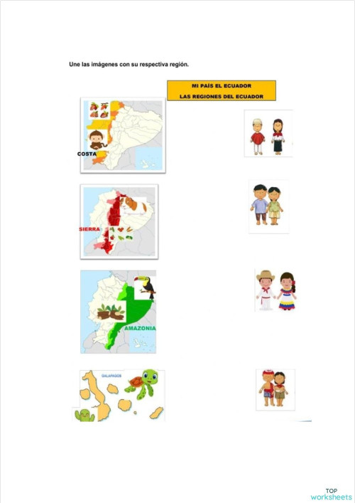 Regiones del Ecuador. Ficha interactiva | TopWorksheets