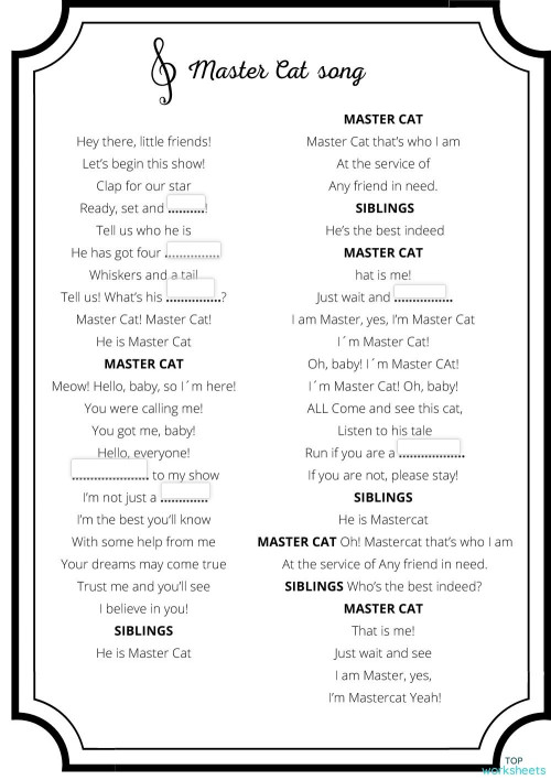 Master Cat theatre. Interactive worksheet | TopWorksheets