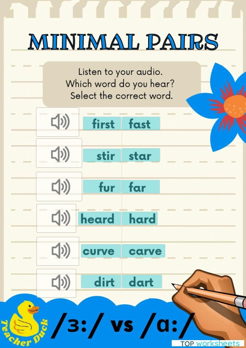 Minimal Pairs Audio. Interactive worksheet | TopWorksheets