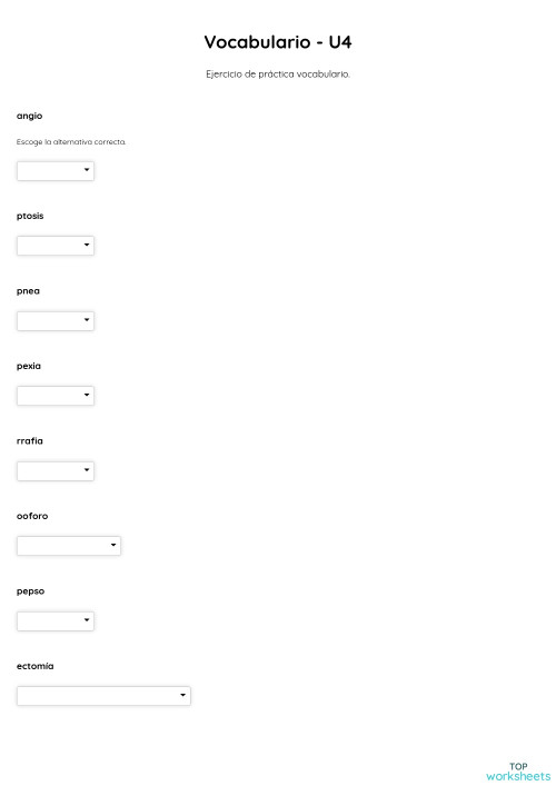 Vocabulario - U4. Ficha interactiva | TopWorksheets