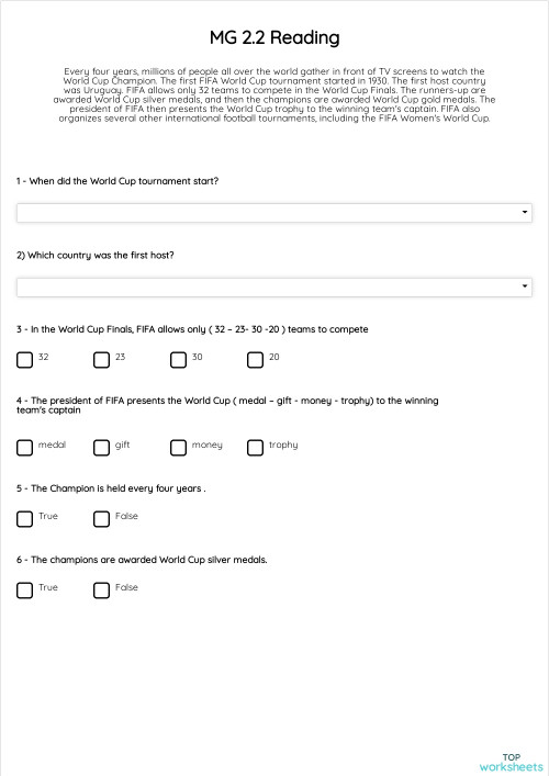 Reading Question Unit 4 Interactive Worksheet Topworksheets