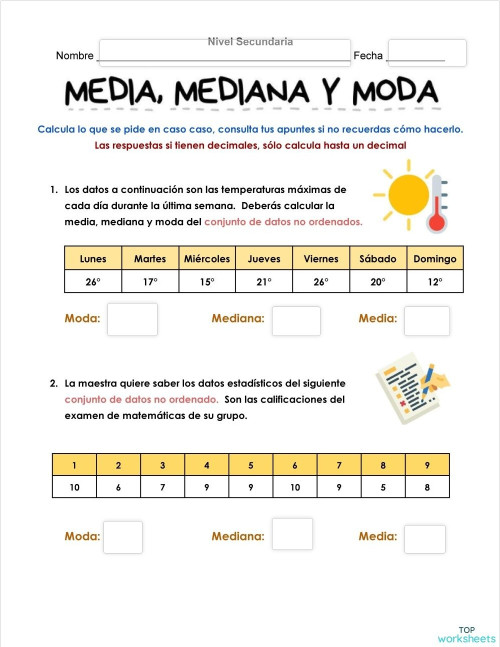 Media Mediana Moda 2. Ficha interactiva | TopWorksheets