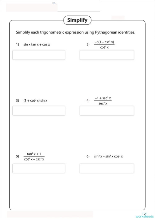 Trigonometric Identities_G10_WS1. Interactive worksheet | TopWorksheets