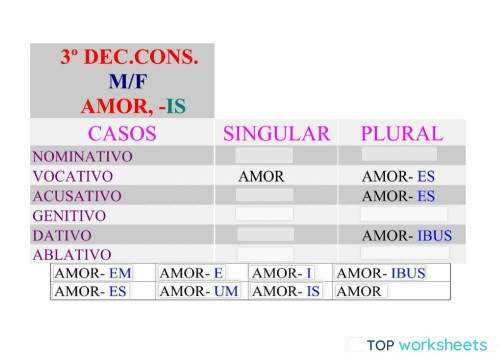3ª Declinación Consonante. Ficha interactiva | TopWorksheets