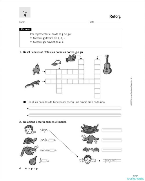 C, QU, G, GU, J. Fitxa interactiva | TopWorksheets