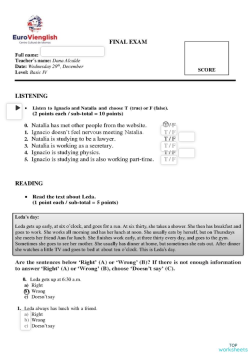 FINAL EXAM - B4. Interactive worksheet | TopWorksheets