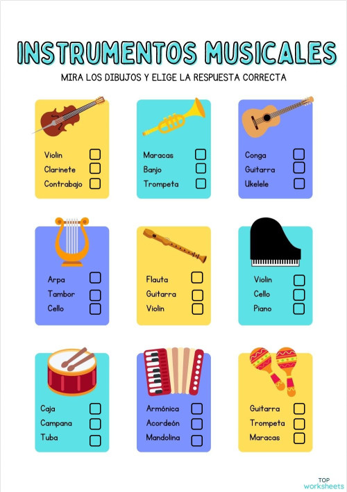 Instrumentos Musicales. Ficha interactiva | TopWorksheets