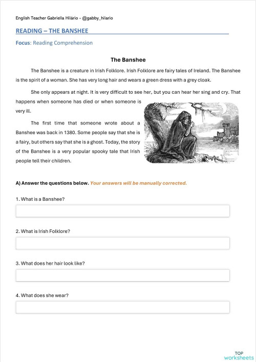 Reading - The Banshee. Interactive worksheet | TopWorksheets